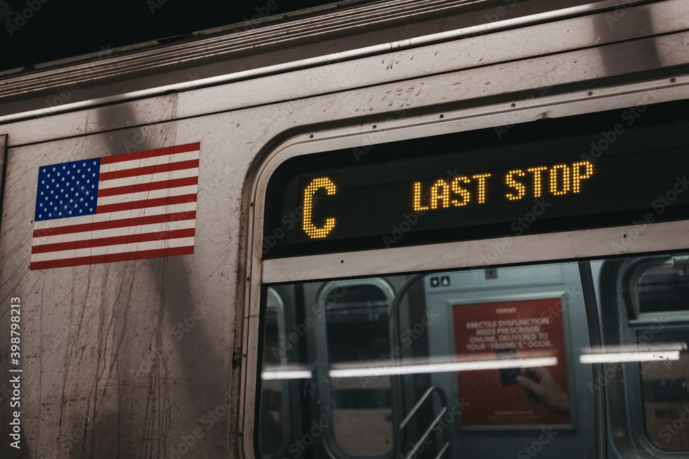 New York, USA - June 2, 2018: Last stop train announcement on C Line in ...