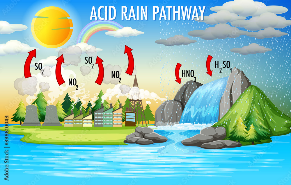 Diagram showing acid rain pathway Stock Illustration | Adobe Stock