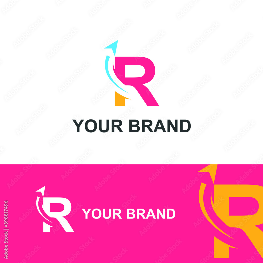 Initial R letter modern logo with arrow plane for logistic, travel ...