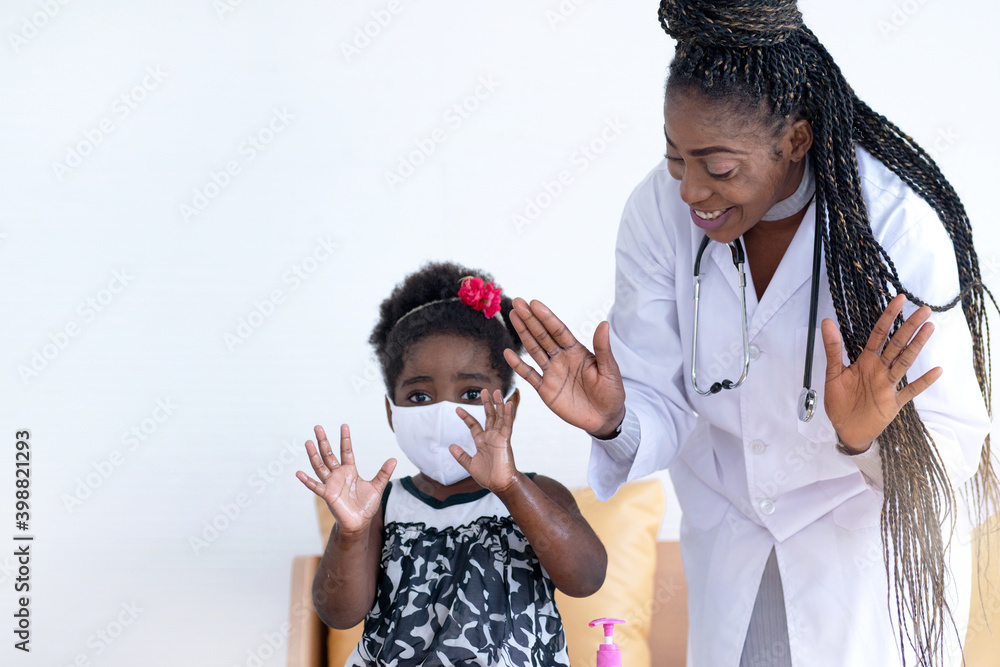 African doctors teach child girls how to wash their hands and showing ...