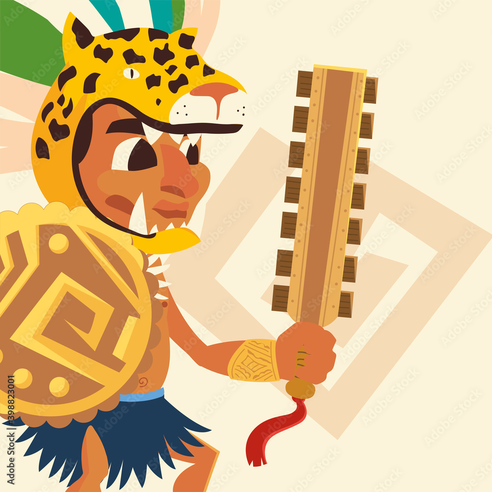 aztec warrior traditional weapon tribal and headgear Stock Vector ...