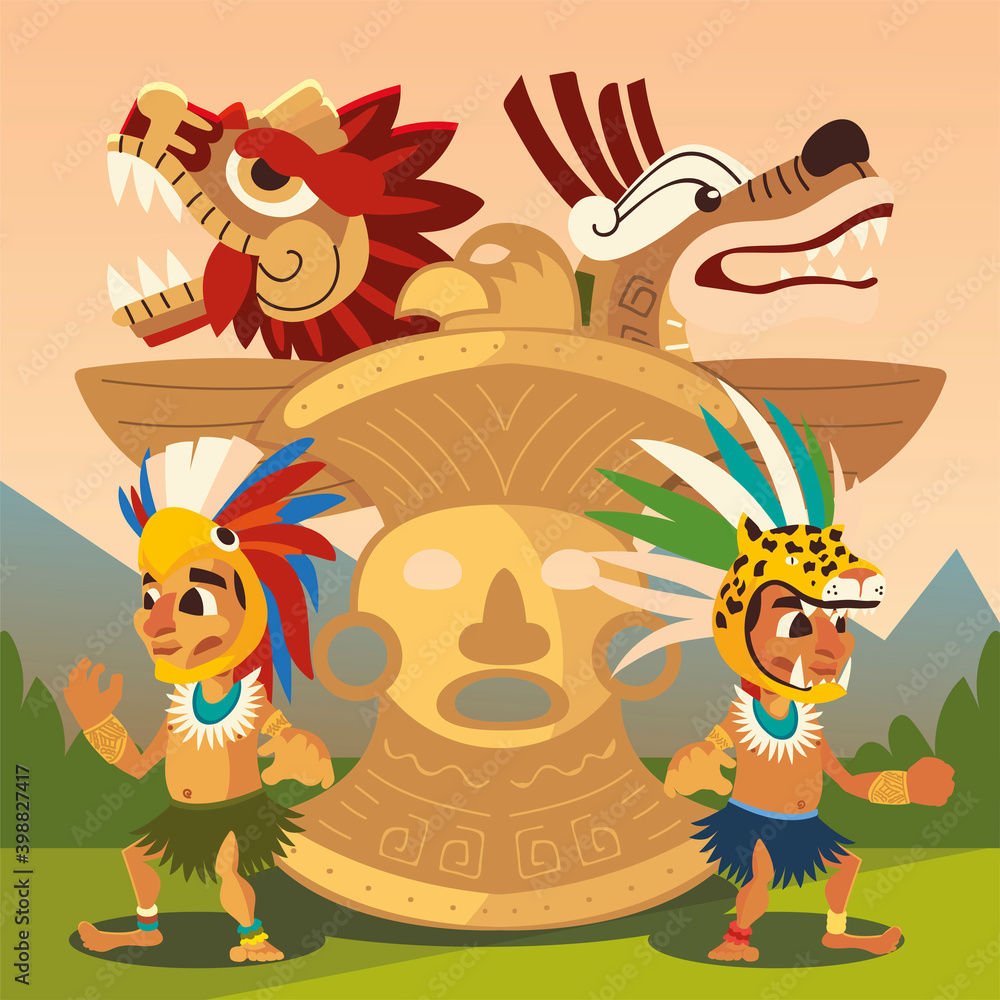 aztec warrior characters totem and snakes civilization ancient Stock ...