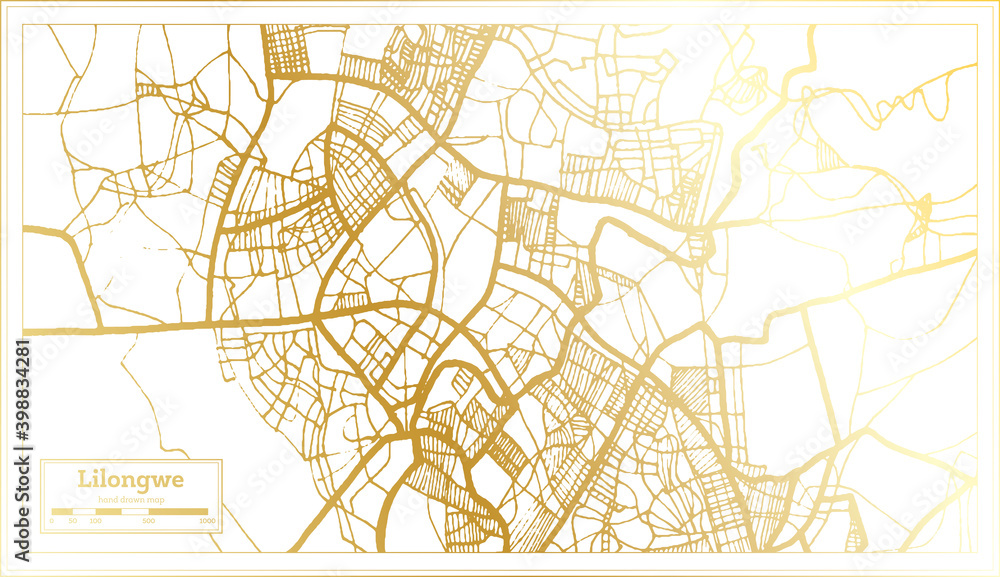 Lilongwe Malawi City Map in Retro Style in Golden Color. Outline Map ...