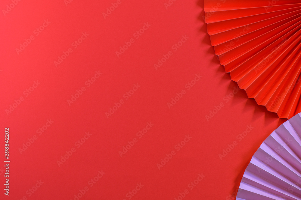 Red background with traditional chinese eco-friendly paper fans for any ...
