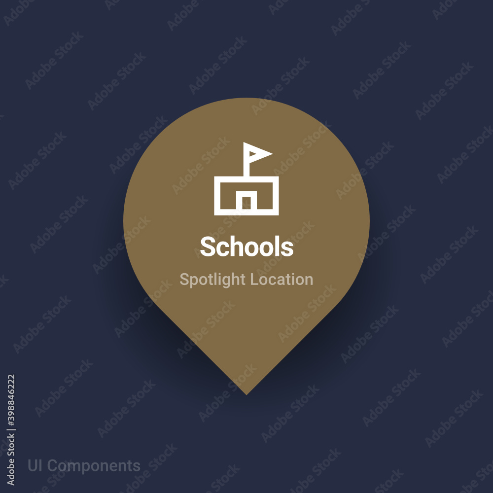 primary, secondary, high schools map spotlight location vector Icon ...