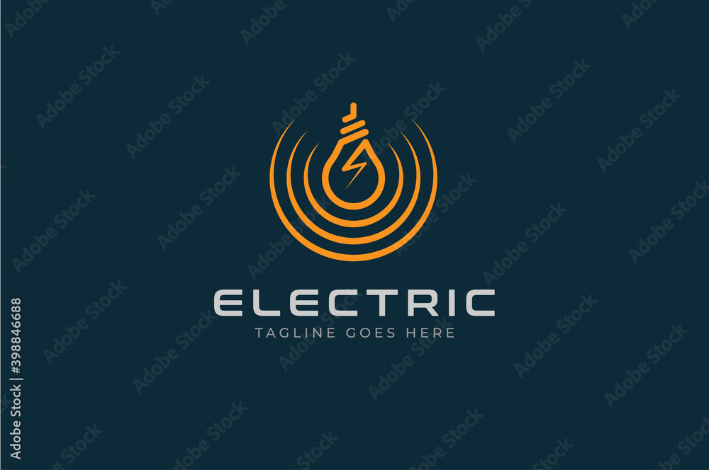 Electric Logo, light bulb icon isolated on black background, Flat style ...