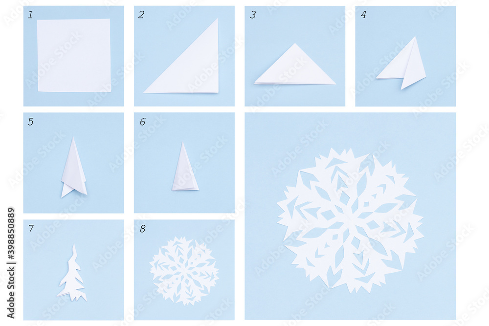 Step by step instruction how to make paper snowflake. DIY concept ...