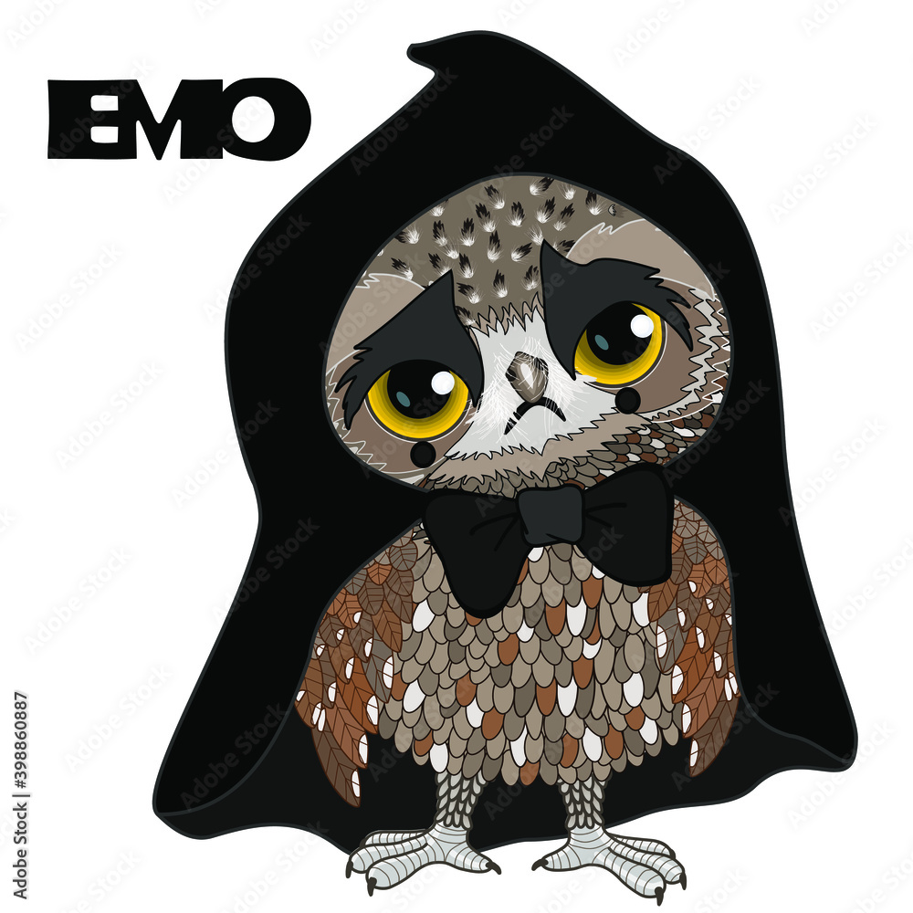 Emoji With Sad Nonconformist Emo Owl With An Bang And Depressed Face In