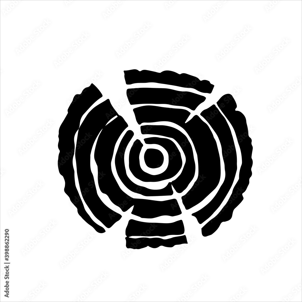vector illustration, drawing by lines. saw cut from a tree. stylized ...