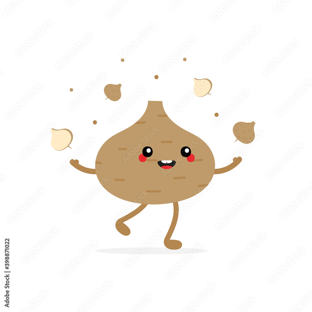 Cute happy and smiling cartoon style jicama character throwing confetti ...