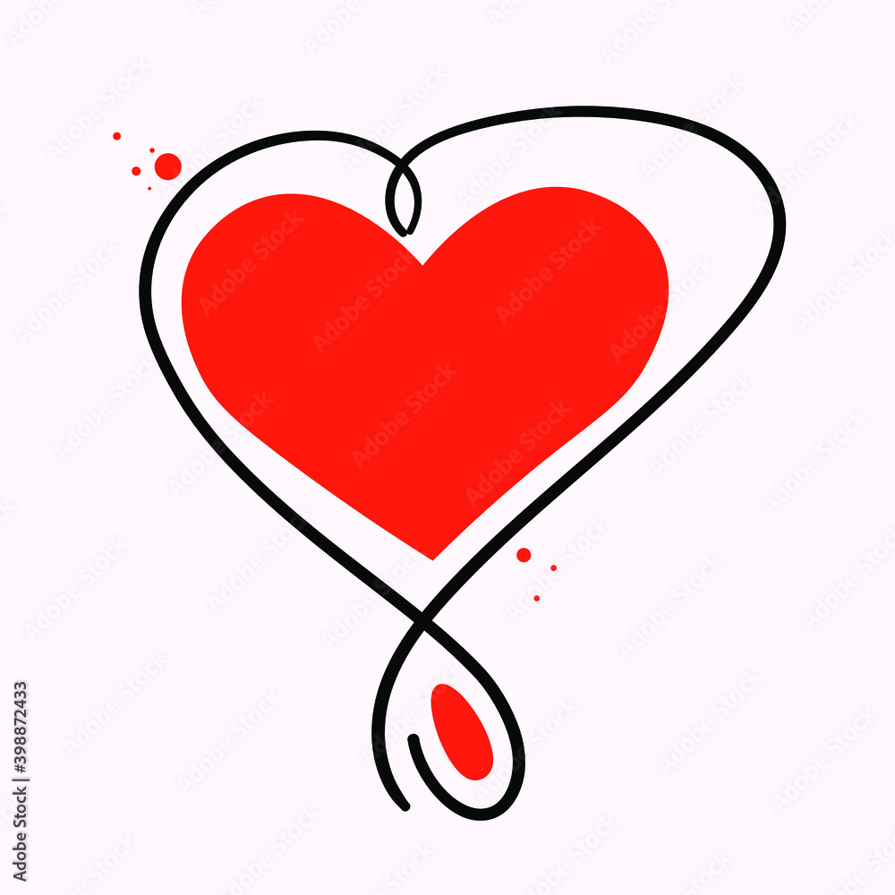 Hand drawn heart. Sloppy style with splash elements. Eternal love ...