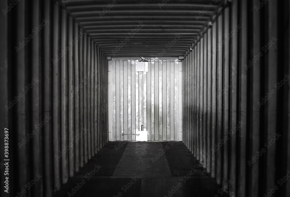 Interior of inside an empty shipping cargo container. warehouse ...