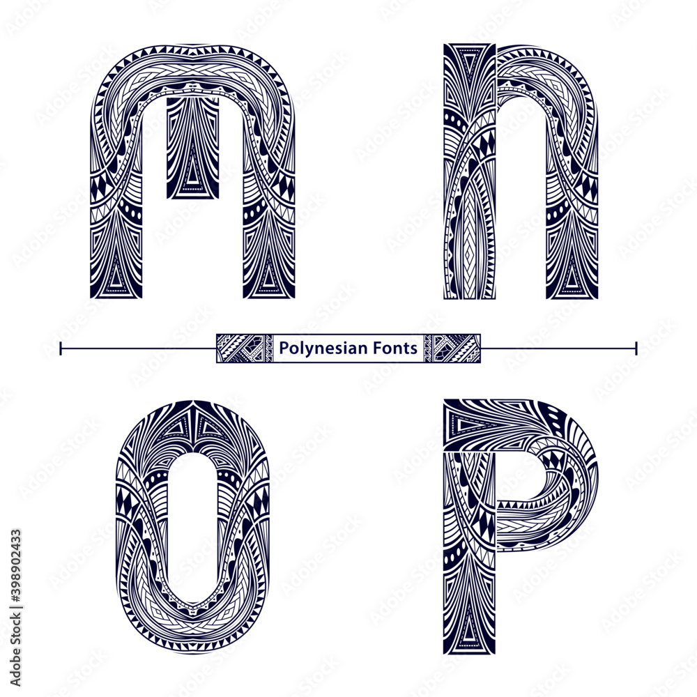 Alphabet Polynesian style in a set MNOP Stock Vector | Adobe Stock