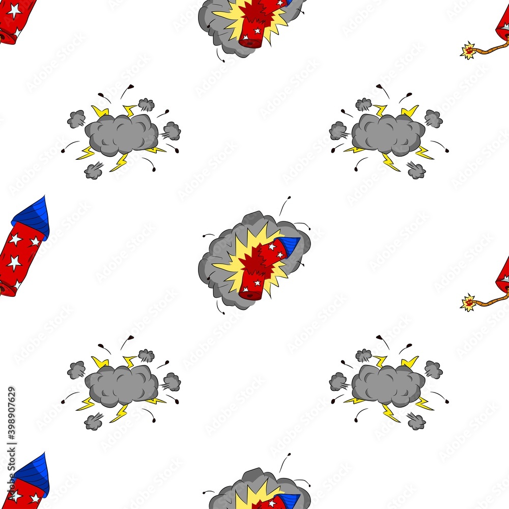 Vector illustration. Seamless pattern explosion of firecrackers on a ...