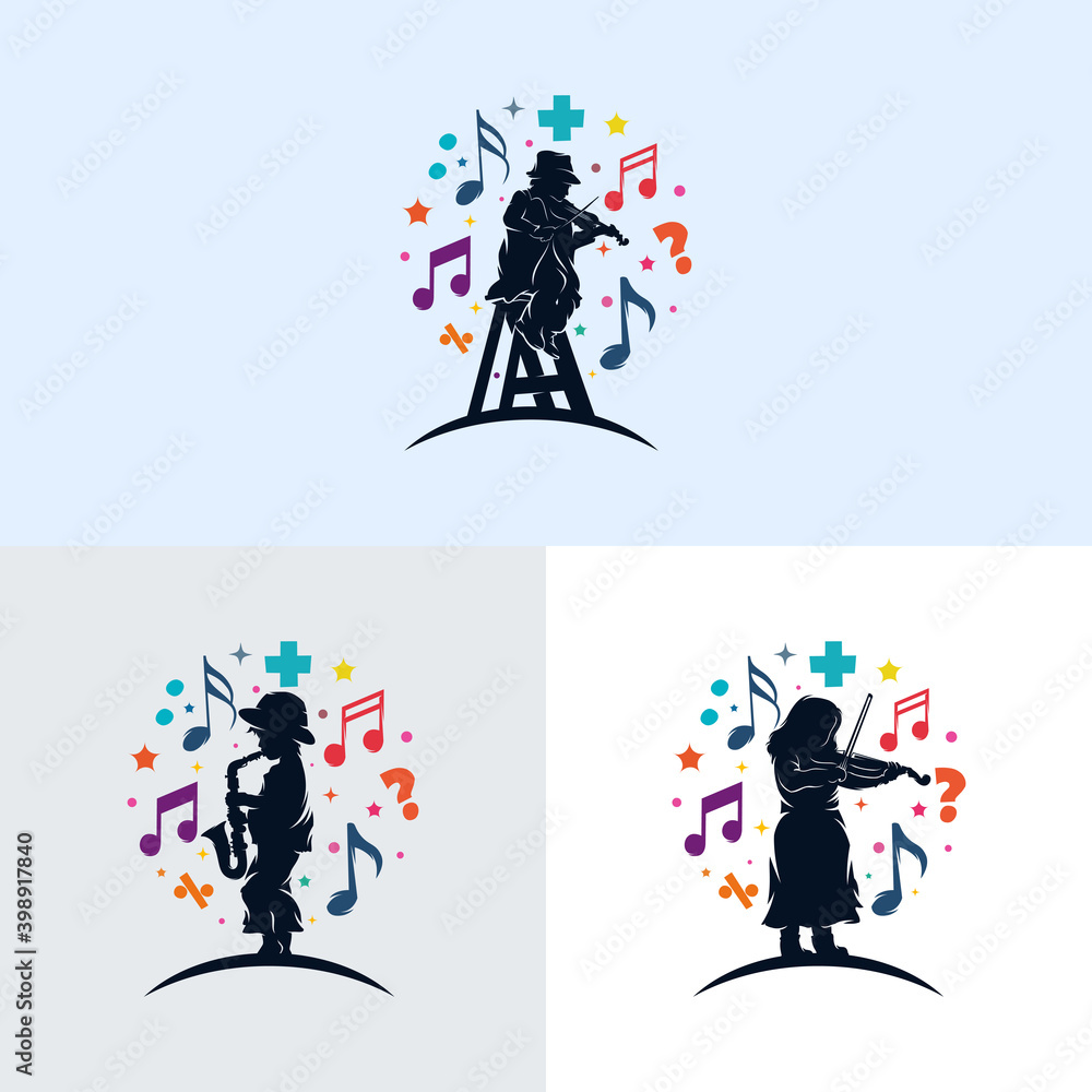 Set of kids playing music logo design Stock Vector | Adobe Stock