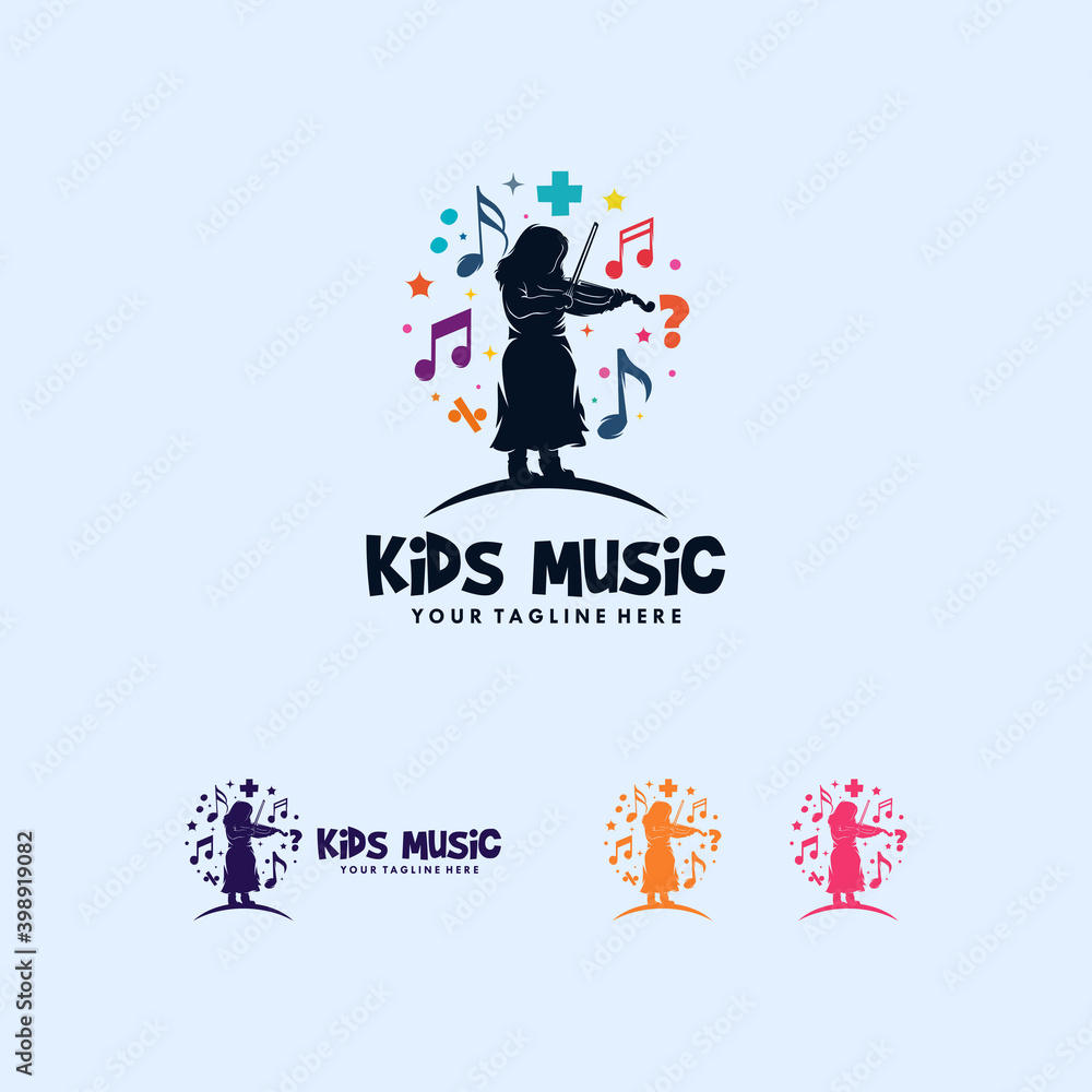 Colorful kids playing music logo design Stock Vector | Adobe Stock
