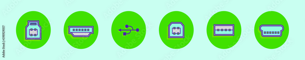 set of computer port cartoon icon design template with various models ...