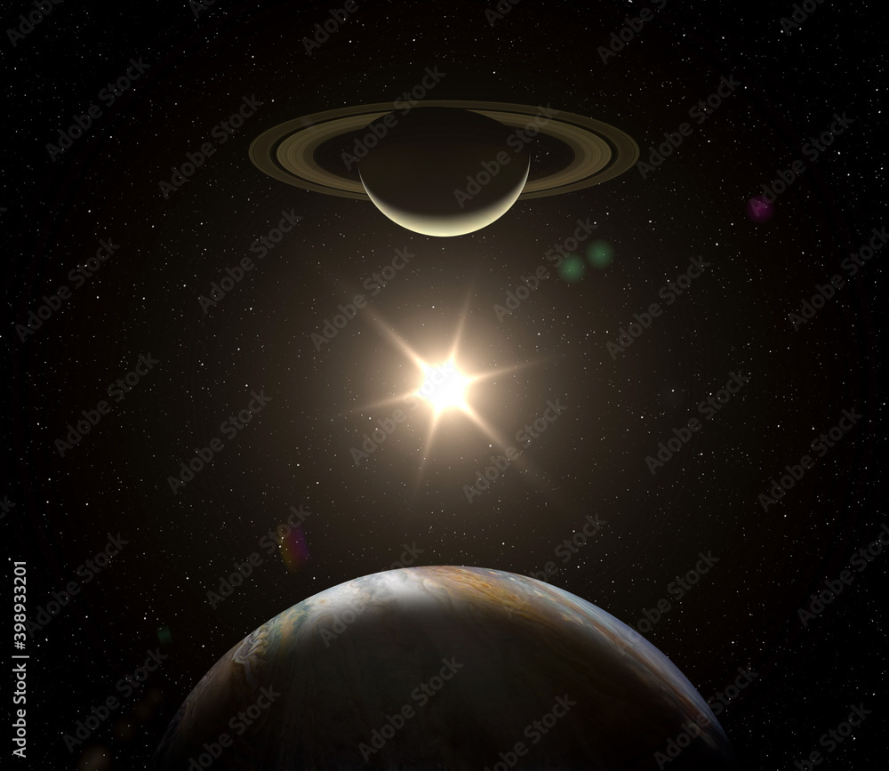 Solar system planets Jupiter and Saturn. Elements of this image ...
