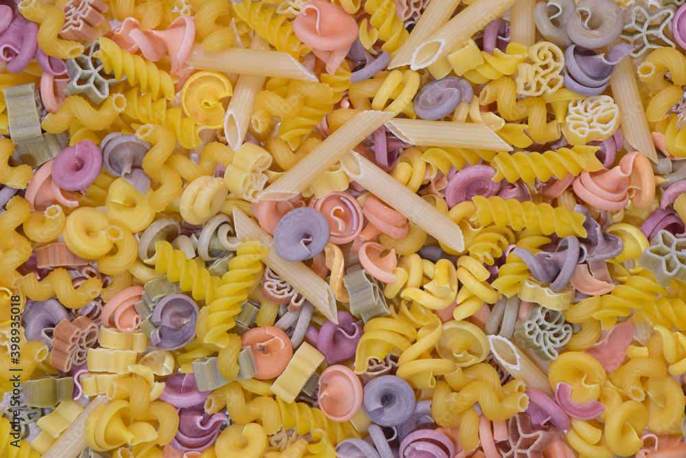 Various types, colors and shapes of pasta and noodles for the whole ...