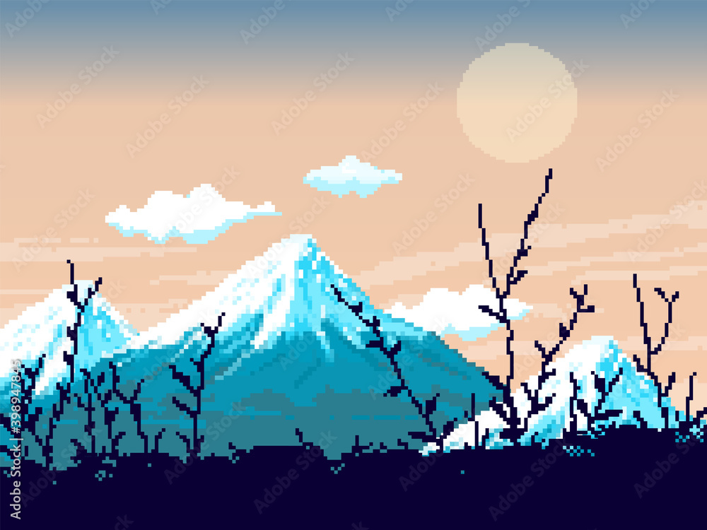 Pixel background with forest for games and mobile applications. Pixel ...