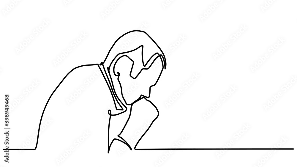 Continuous line drawing of old man suffer cough and holding cest. Sick ...