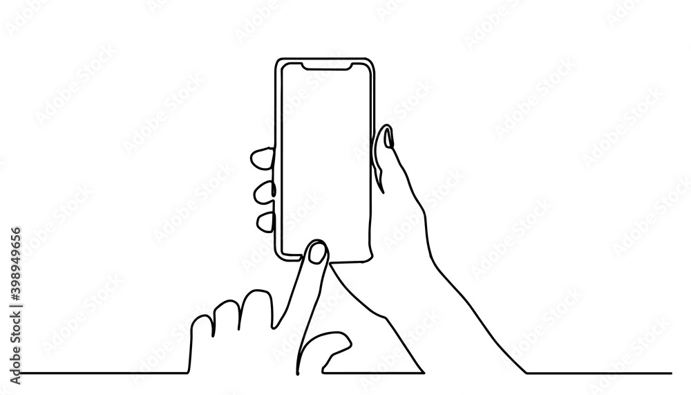 Continuous one line drawing Smartphone phone in hand. Continuous one ...