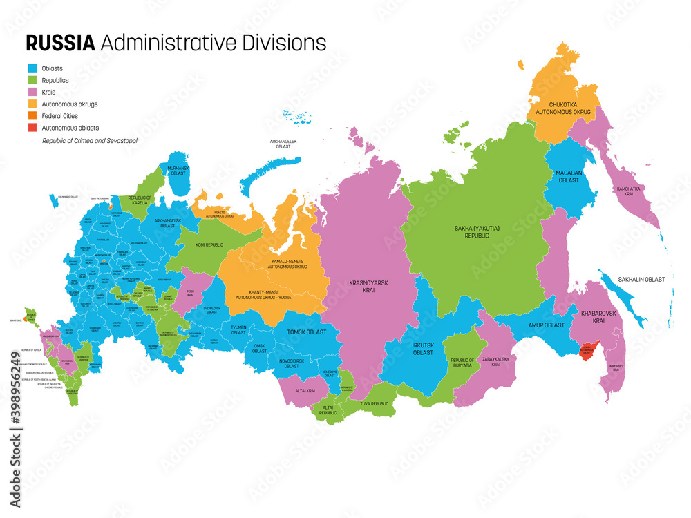 Russia - political map of federal divisions Stock Vector | Adobe Stock