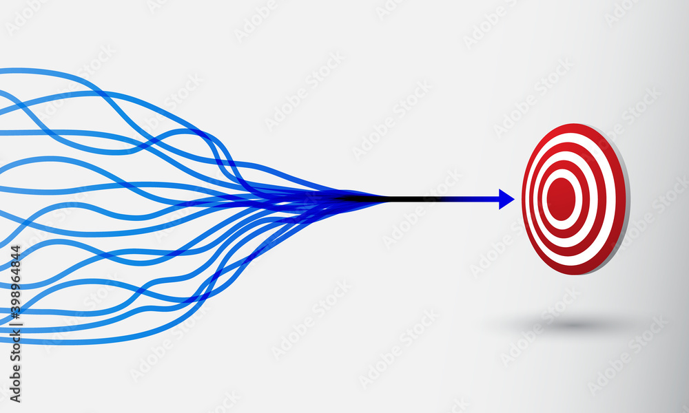 Combining blue lines with arrows pointing towards the center of a red ...