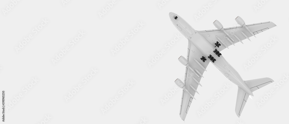 Flying airplane isolated on grey background. 3d rendering ...