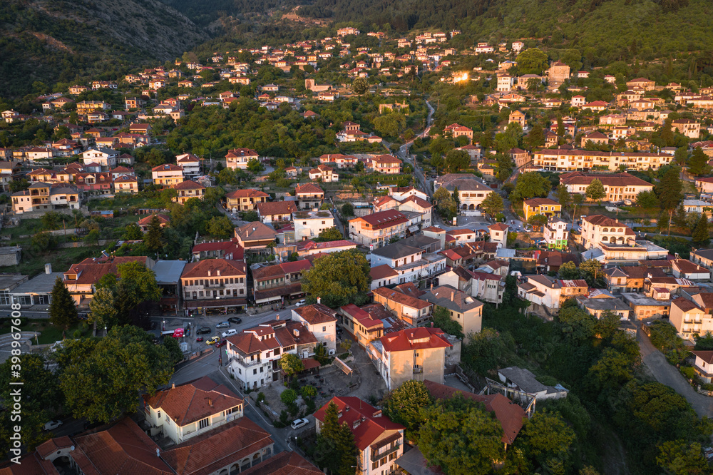 Aerial Photo of Konitsa town in Epirus Greece and Pindos mountain near ...