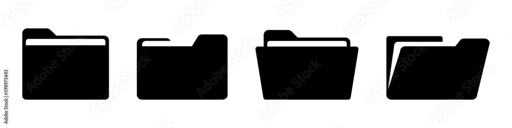 Different folder icon set. Opened and closed folders collection. Flat open folder icon set for ...