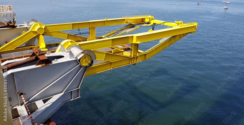 rotating frame and pipe saddle fixed on the beam to the deck Stock ...