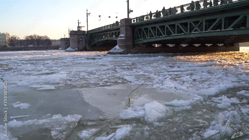 Ice drift on Neva in winter season in St. Petersburg, Russia. December ...