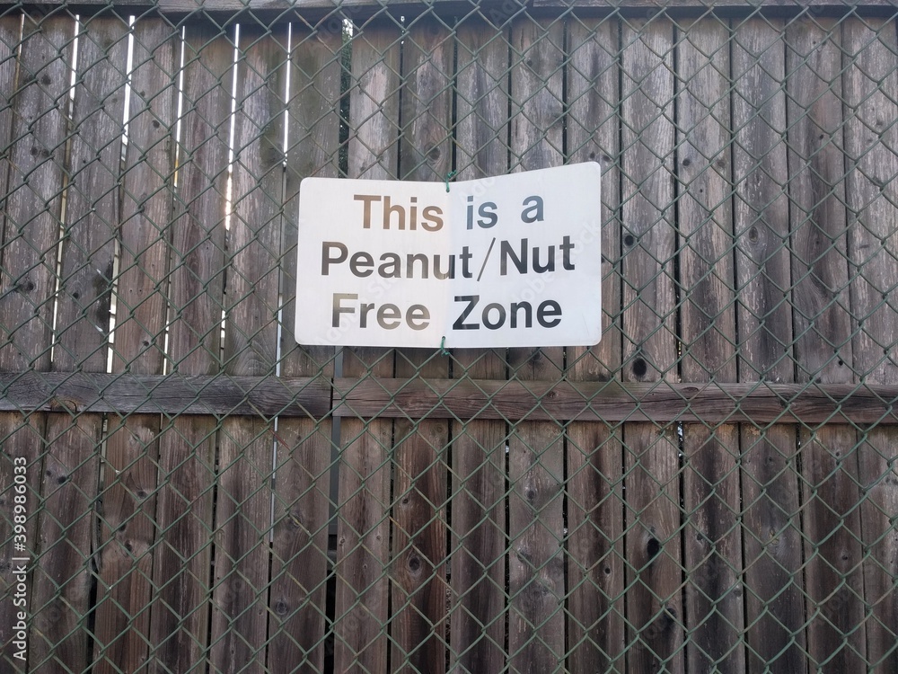 A Peanut Nut Free Area Sign Poster at a School Playground Fence Stock ...