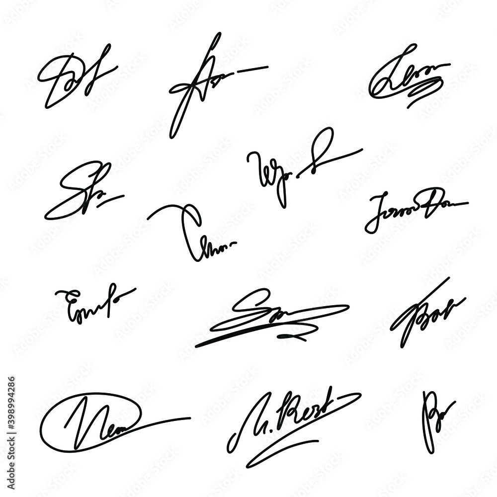 Personal signature, autographs set, one single line on a white ...