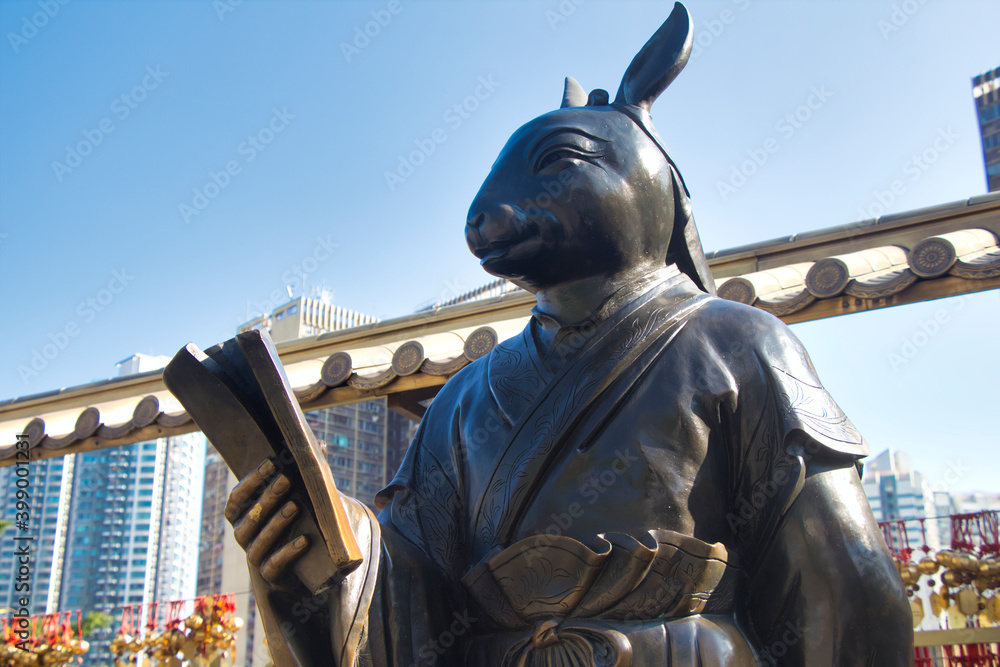 Kowloon, Hong Kong - 02.12.2020 : traditional Chinese statues of Rabbit ...