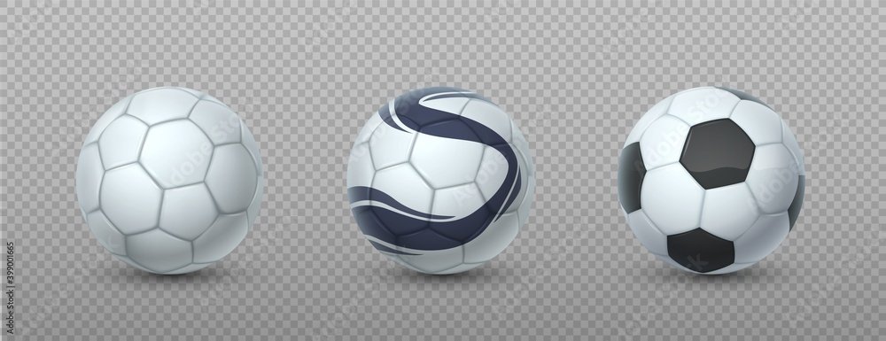 Sport ball. Realistic football equipment. 3D round objects for active ...