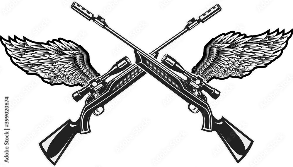 Vetor de Two crossed hunting rifle, sniper rifle do Stock | Adobe Stock