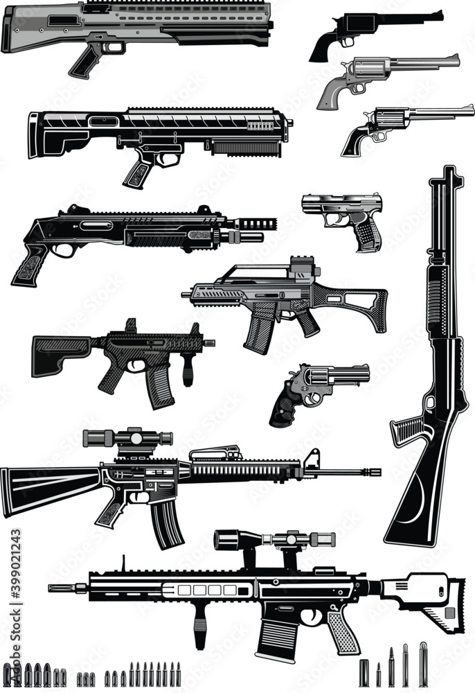 Photo & Art Print Modern Guns: automatic weapon, machine gun and pistol ...