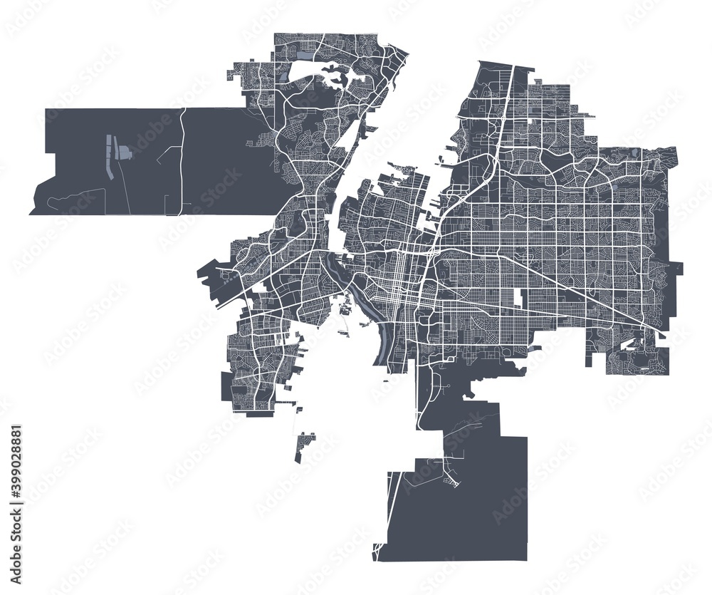 Albuquerque map. Detailed map of Albuquerque city poster with streets ...