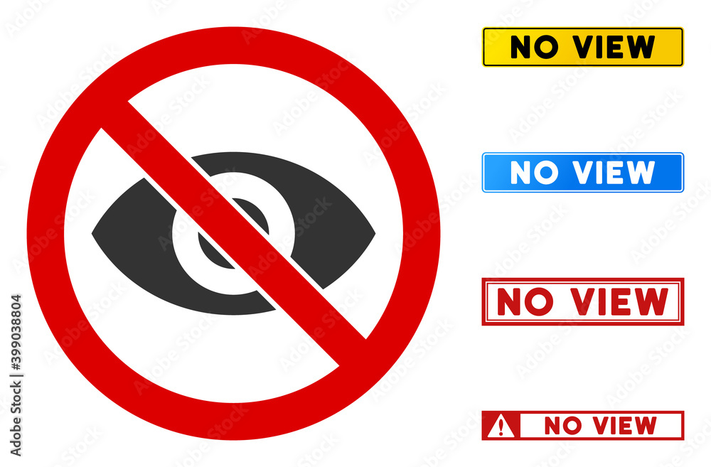 No View sign with words in rectangle frames. Illustration style is a ...
