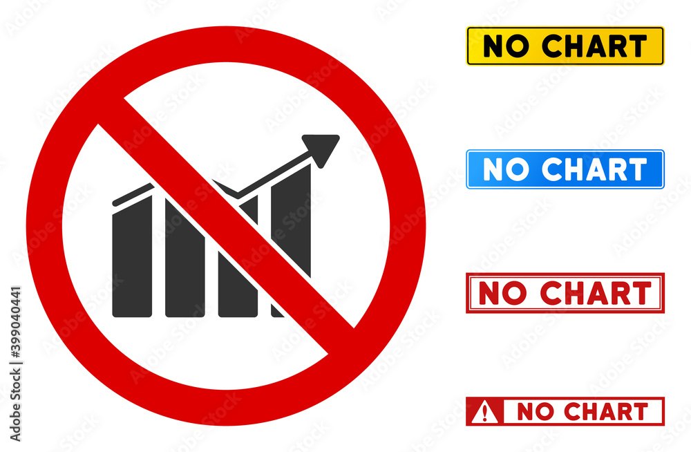 No Chart sign with captions in rectangular frames. Illustration style ...