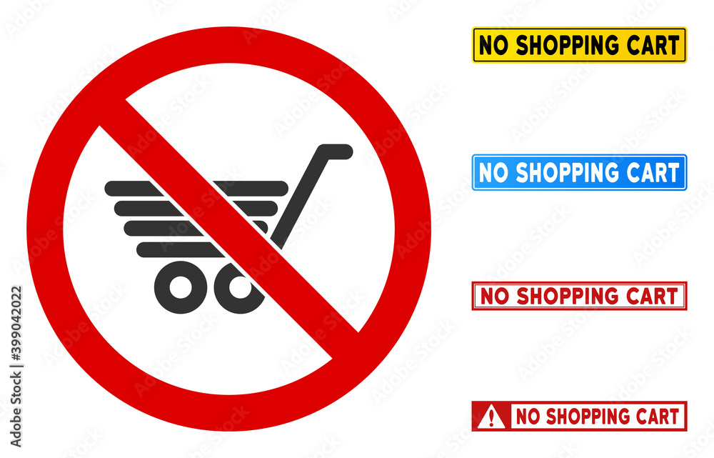 No Shopping Cart sign with messages in rectangle frames. Illustration ...