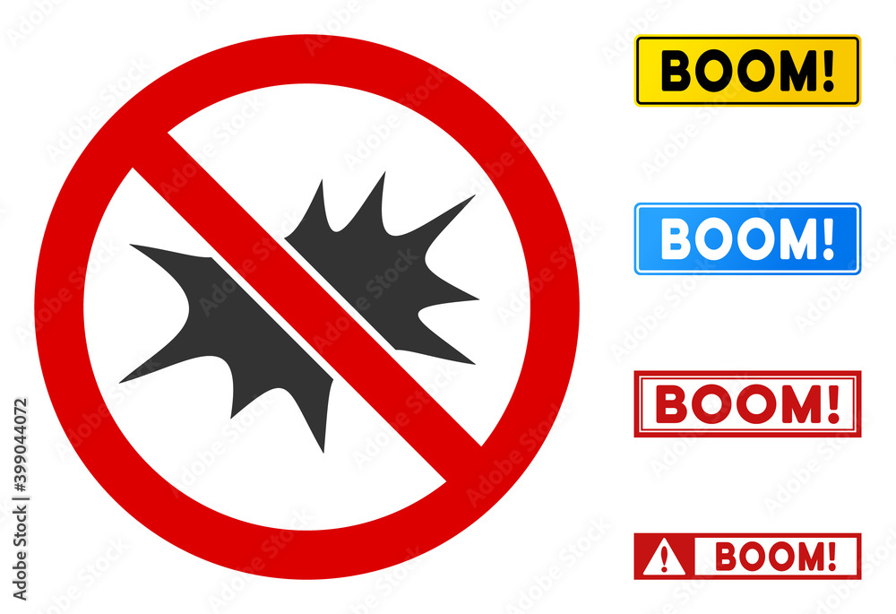No Bang sign with badges in rectangle frames. Illustration style is a ...