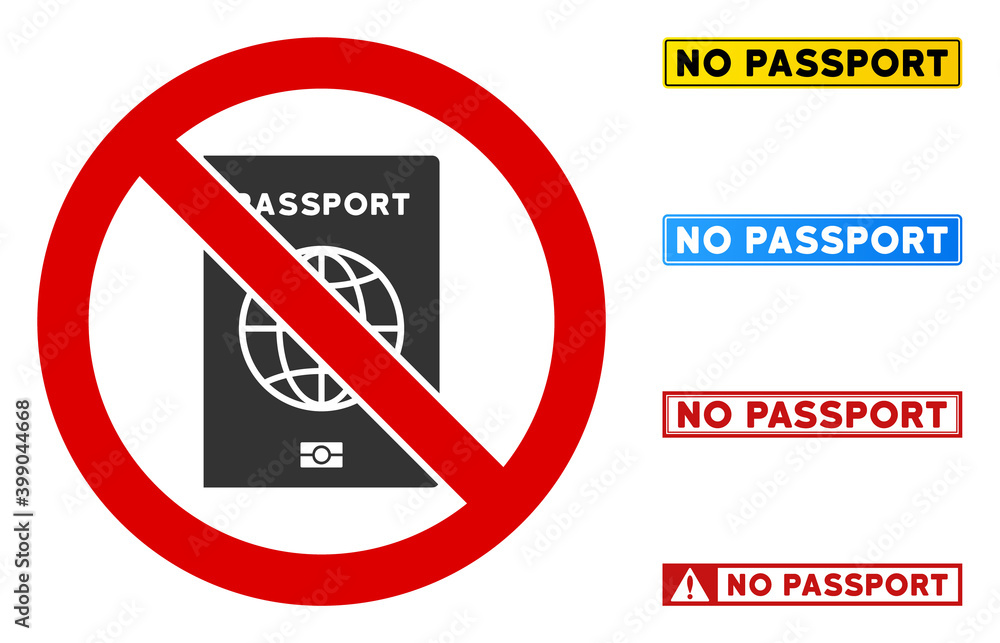 No Passport sign with titles in rectangular frames. Illustration style ...