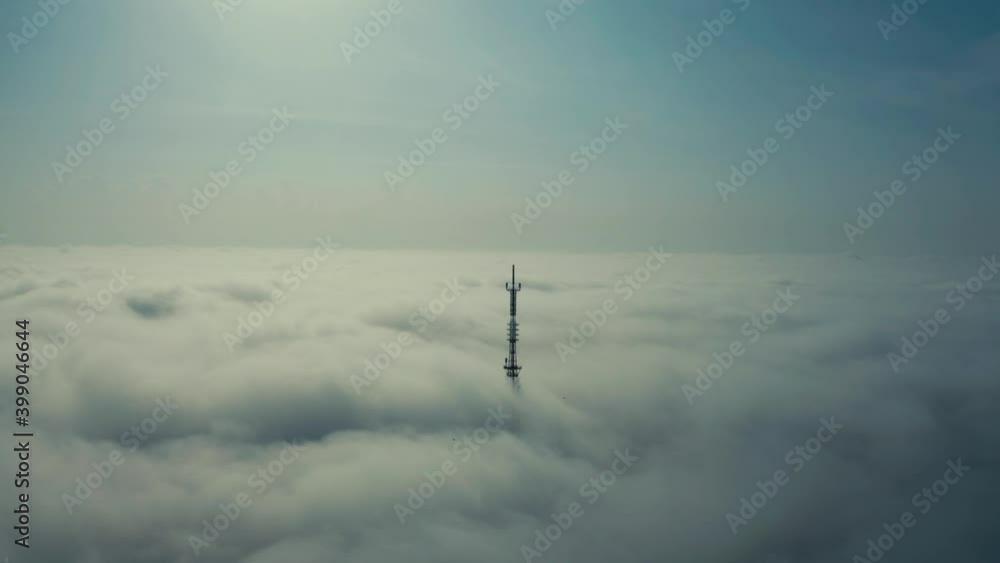 An overhead view of a radio tower or cell tower against a background of ...