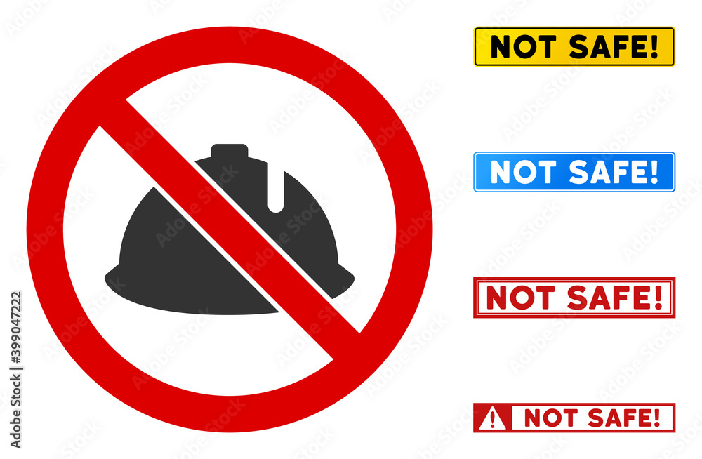 No Hard Hat sign with messages in rectangle frames. Illustration style ...