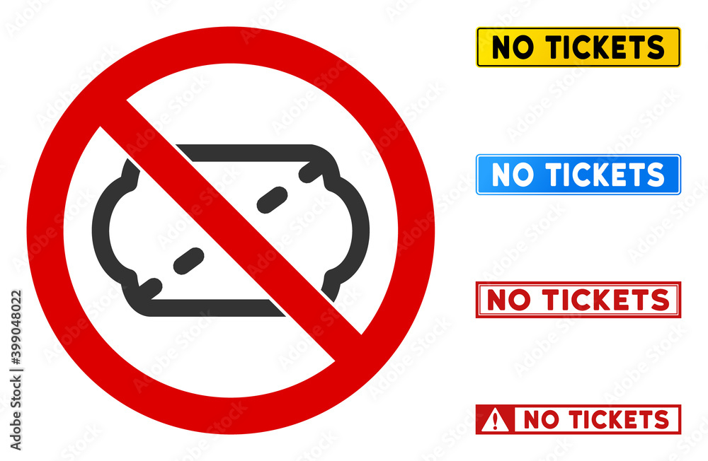 No Ticket sign with phrases in rectangle frames. Illustration style is ...