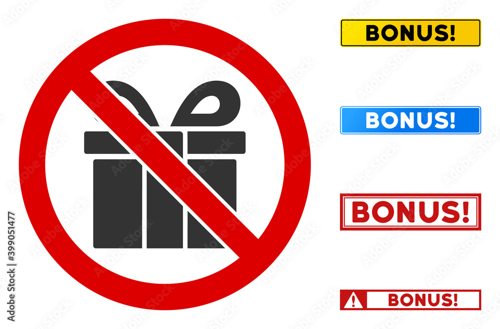 No Gift sign with words in rectangle frames. Illustration style is a ...