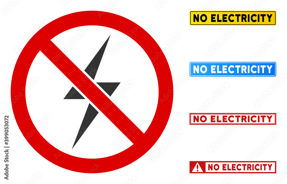 No Electricity sign and texts in rectangle frames. Illustration style ...